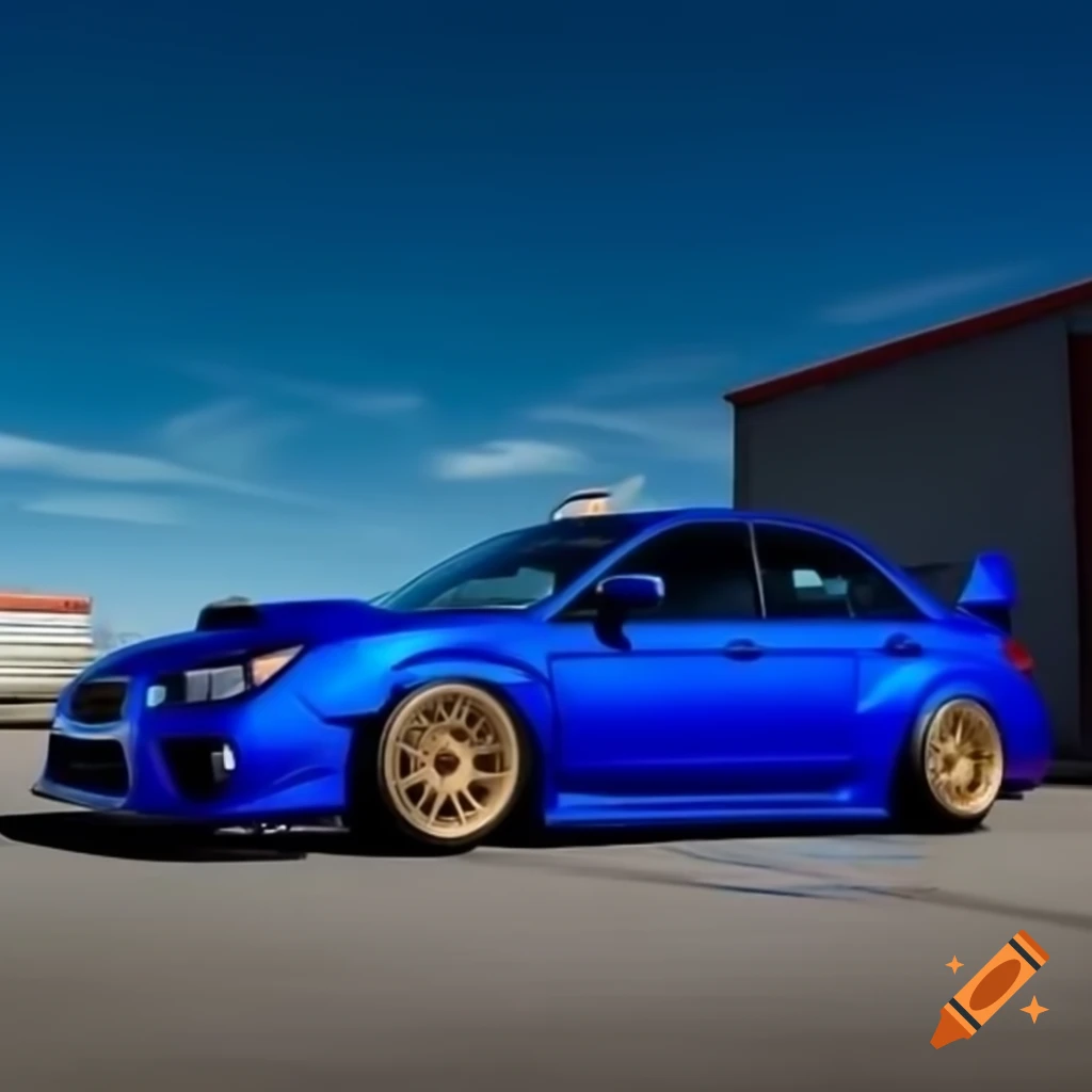 Candy blue 2010 Subaru Impreza with 20-inch staggered wheels and ...