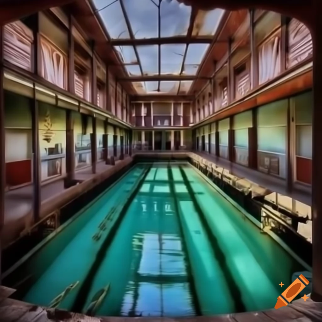 Weathered township atrium enclosing a beautiful swimming pool with ...