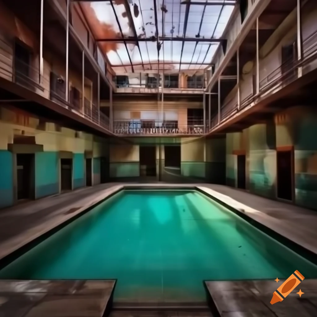 Weathered township atrium enclosing a beautiful swimming pool with ...