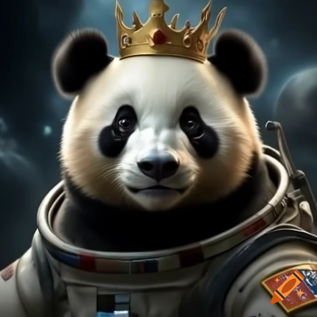 Panda character wearing a crown in a space setting on Craiyon