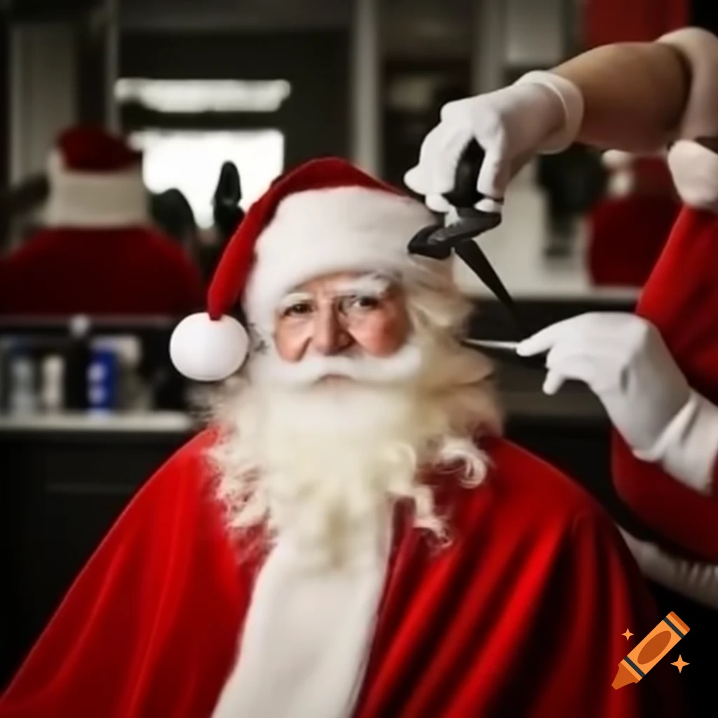 Santa Claus getting a haircut on Craiyon