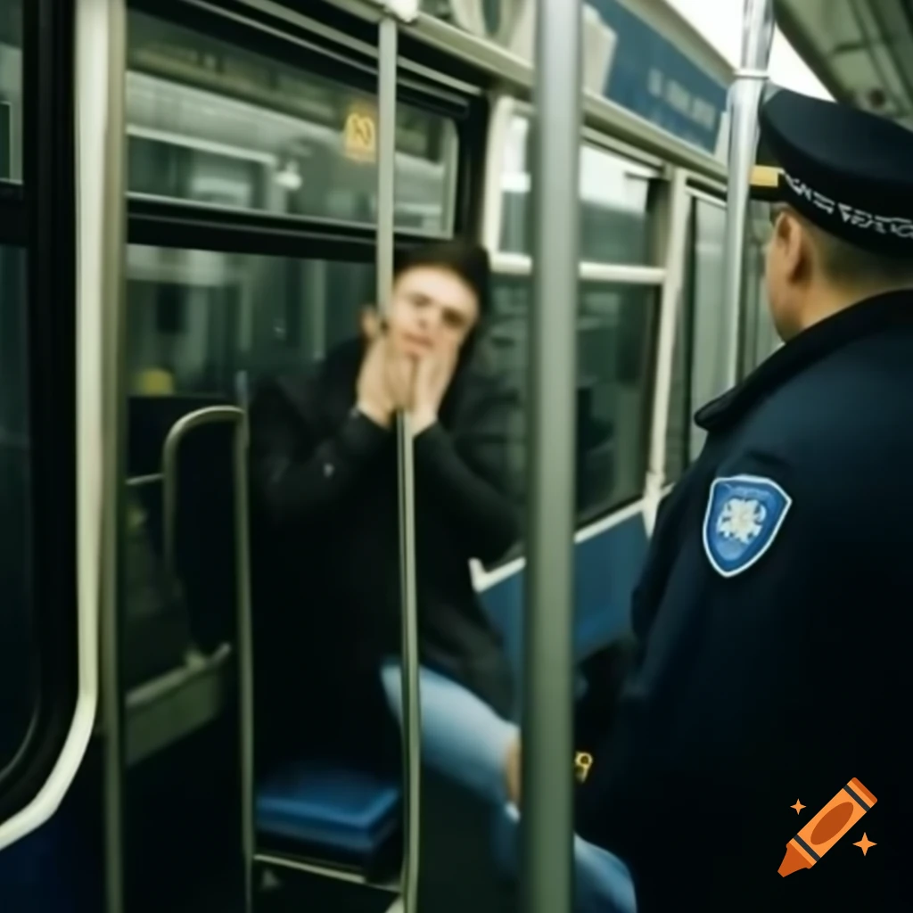 Person receiving a ticket from tram inspectors on Craiyon