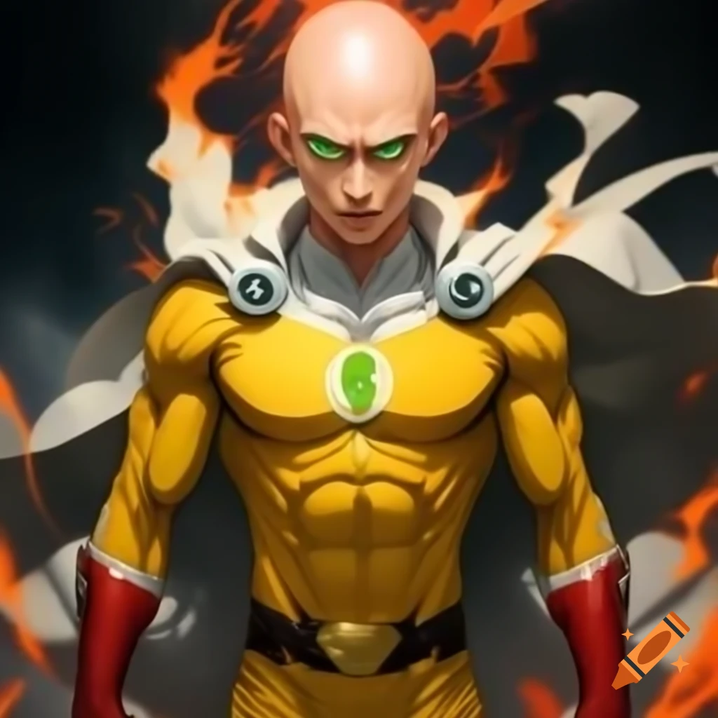 Saitama with an aura depicting strength and power on Craiyon