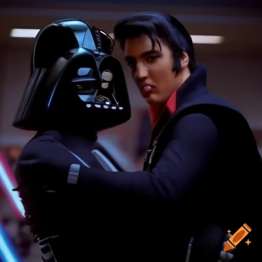 Elvis dancing with darth vader in a unique costume mashup on Craiyon