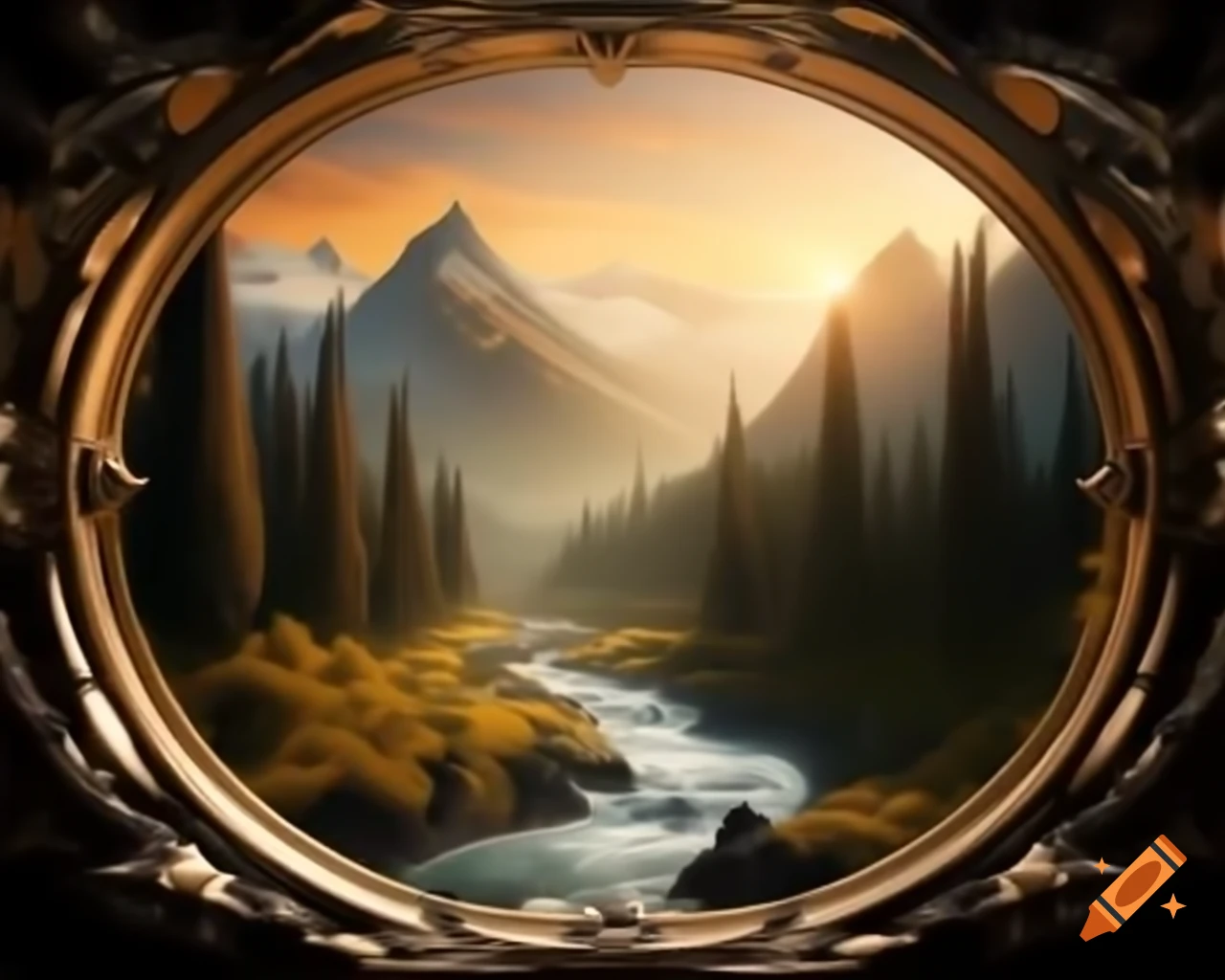 Legendary photo frame crafted from gold with intricate carvings on Craiyon