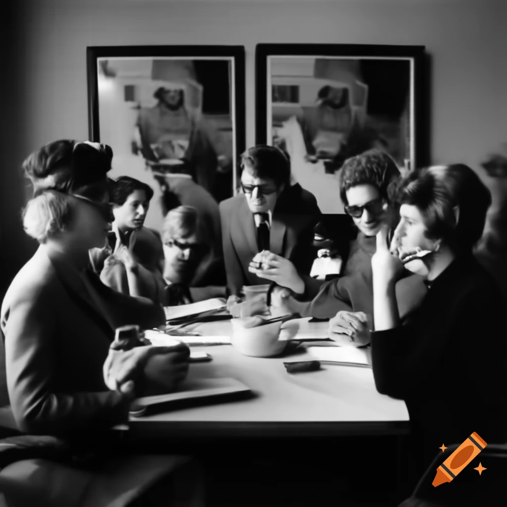 Retro cool style depiction of a business meeting with clients on Craiyon
