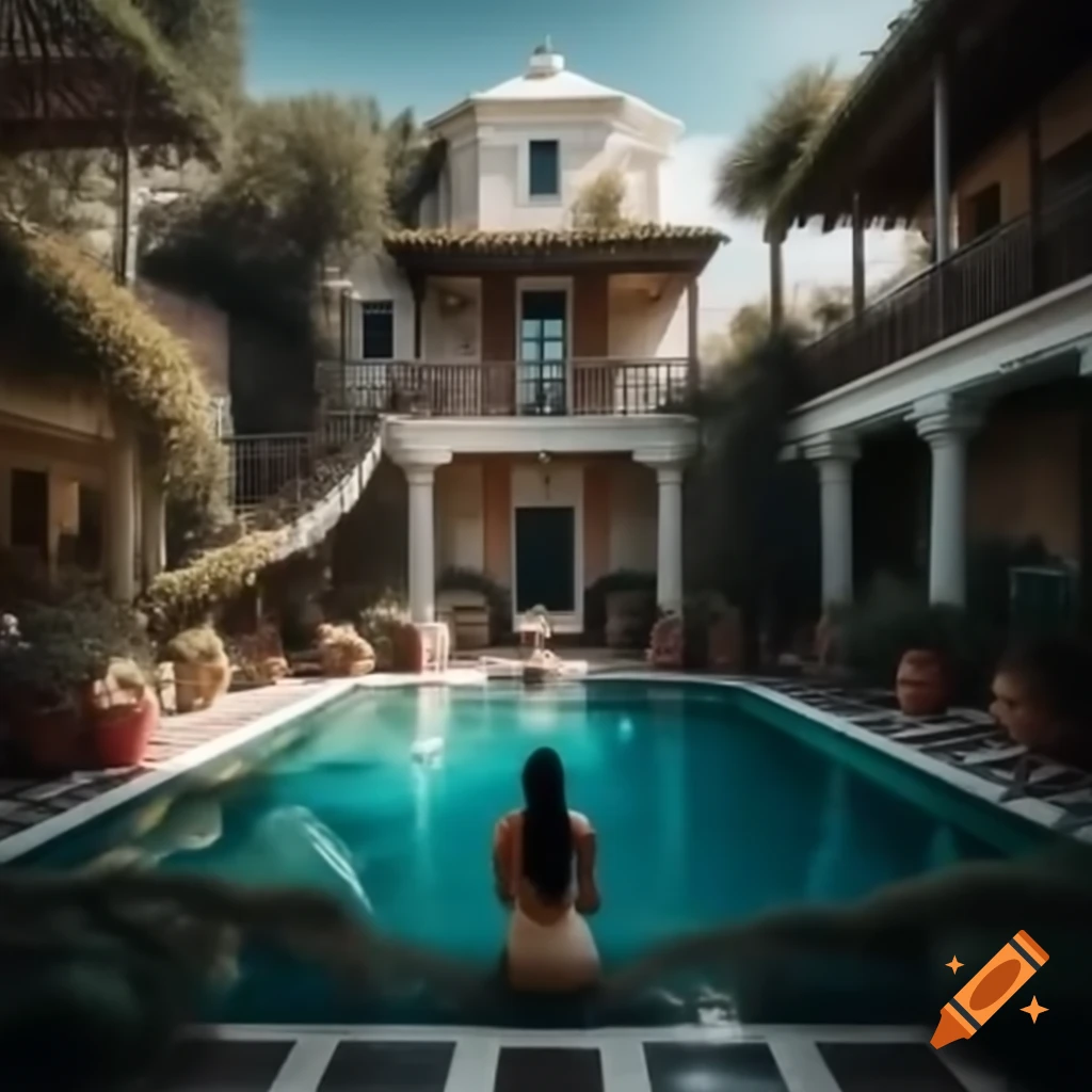 Stunning scene of Pocahontas in eclectic atrium with Greek balconies ...