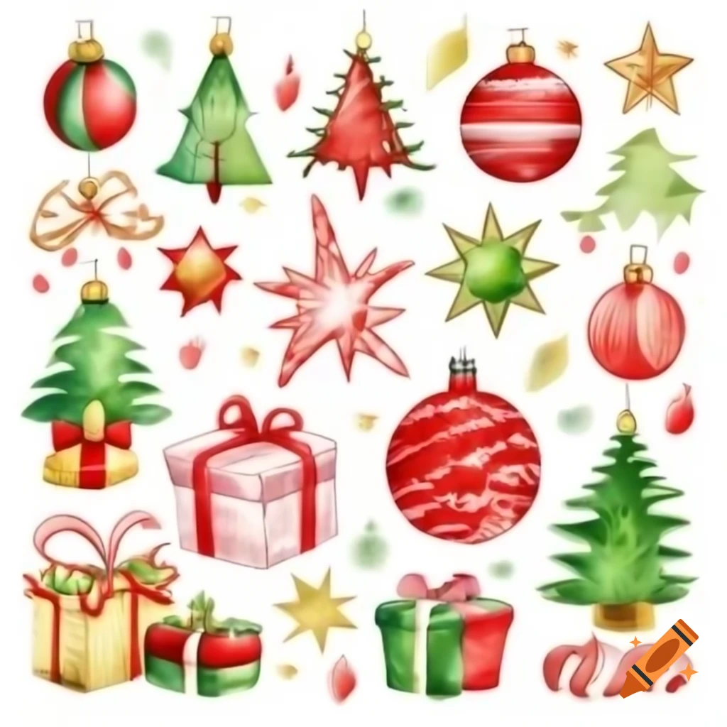 Colorful cartoon christmas decorations on Craiyon