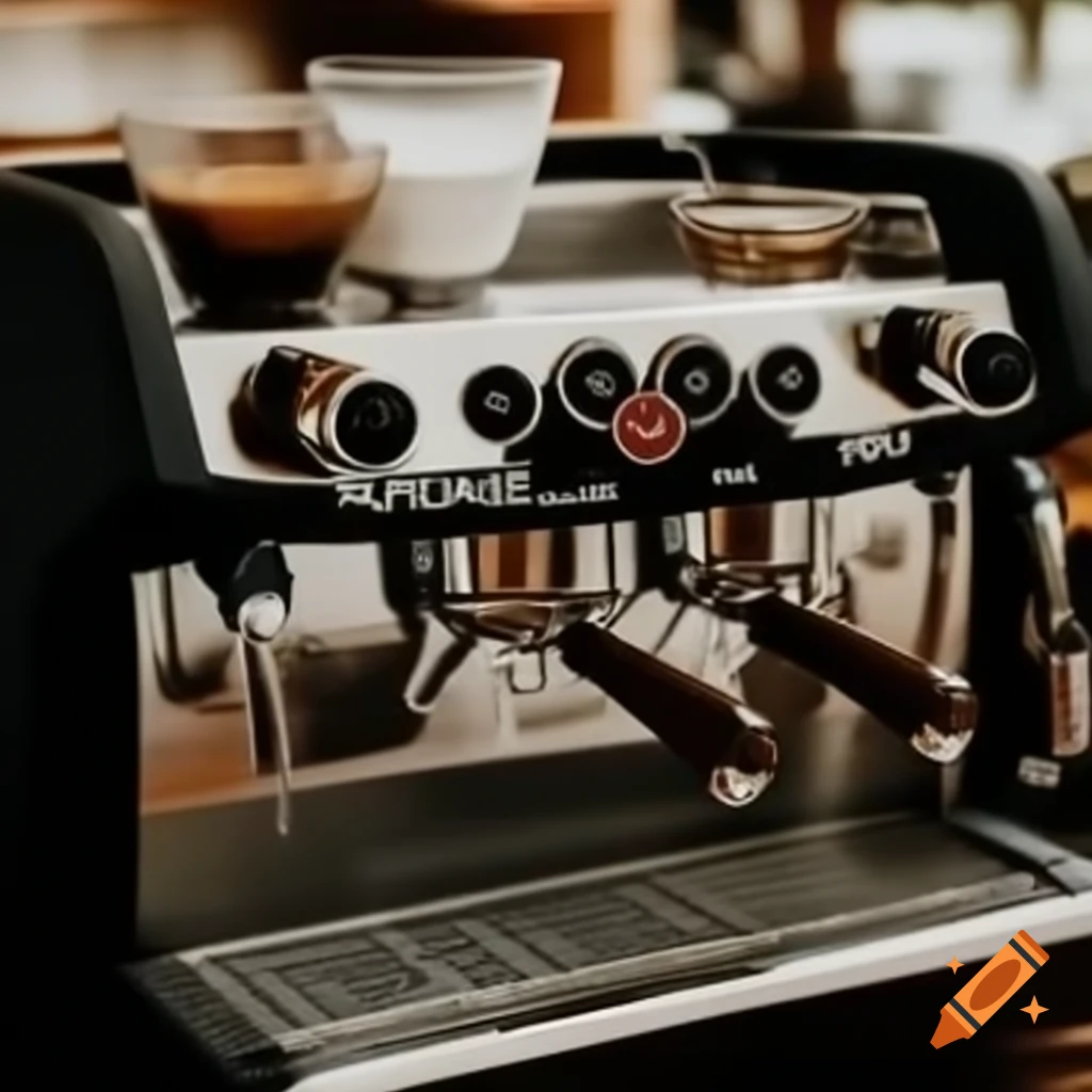 Professional coffee machine with 5 taps for restaurant, frontal view on ...