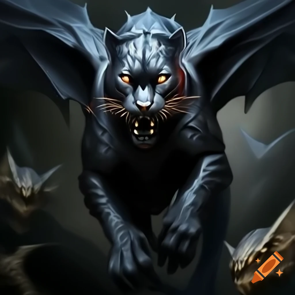 Dark fantasy illustration of a flying panther monster with talons on ...
