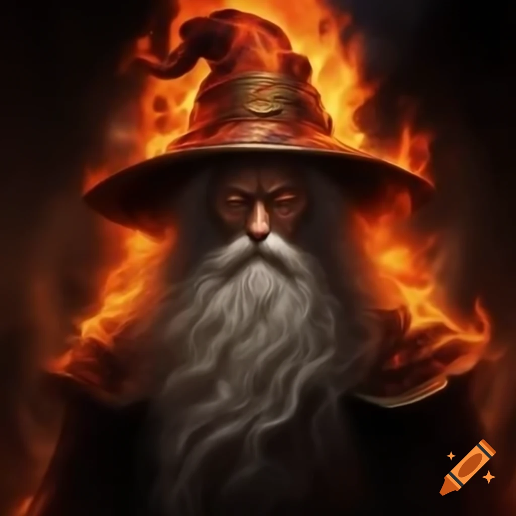 Flaming wizard casting spells on Craiyon