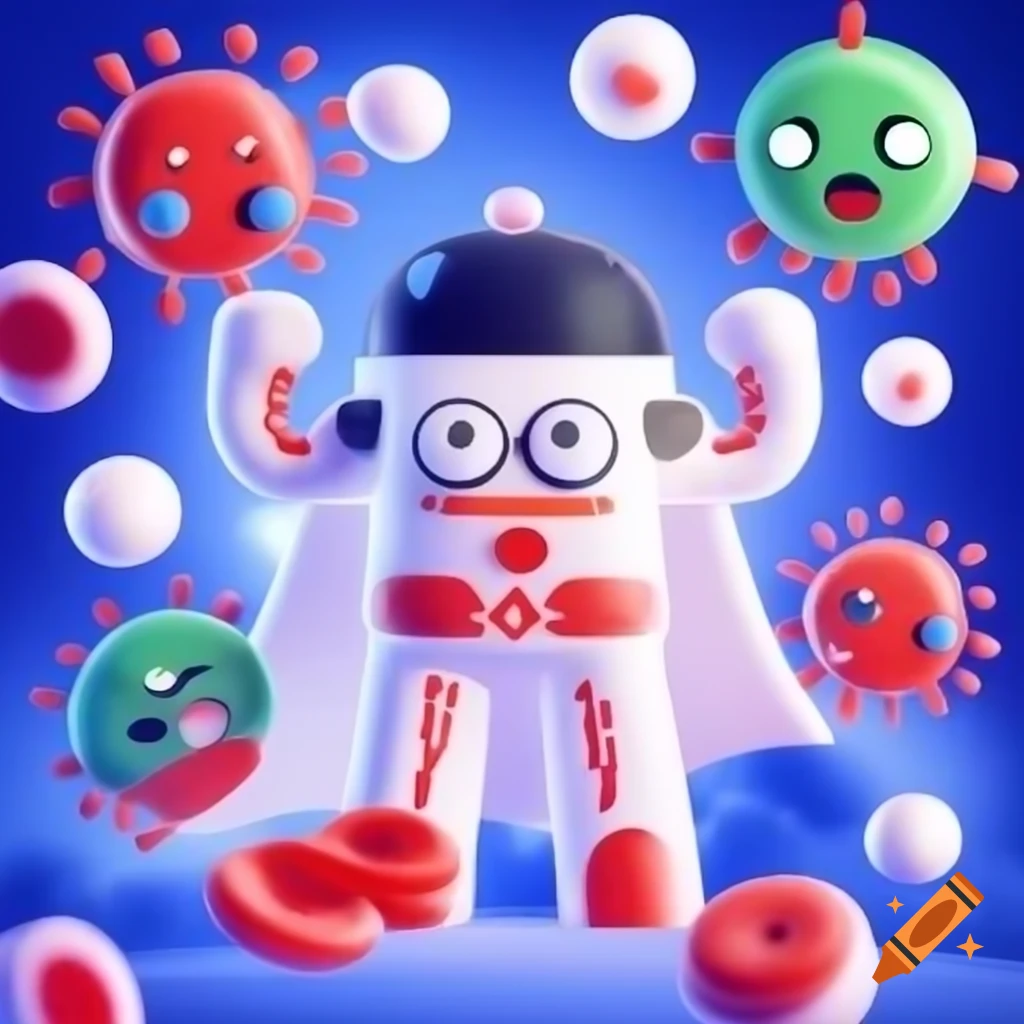 Diverse superhero white blood cells in colorful costumes surrounding a ...