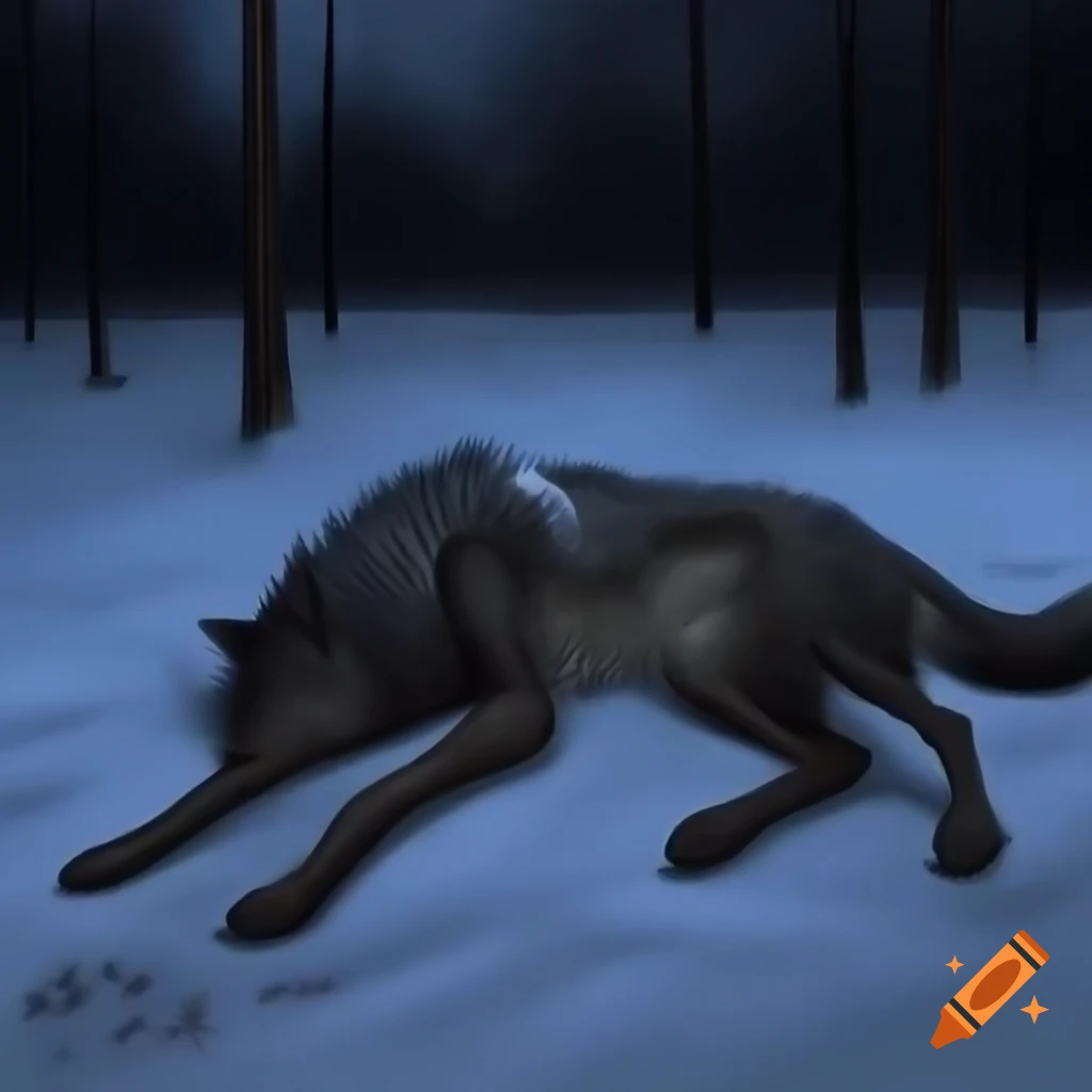 Painting of a wolf with a human face in snow at night, caravaggio style ...