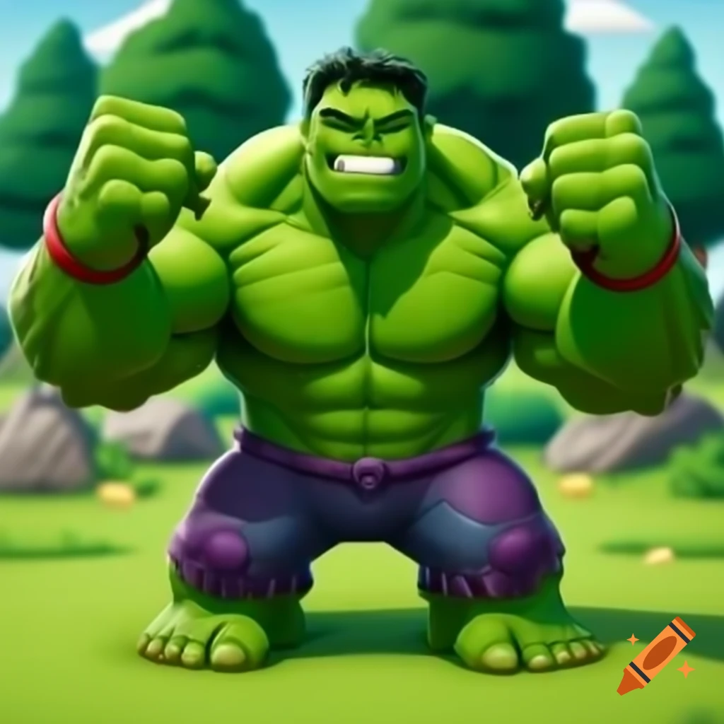 Cartoon of Hulk enjoying time at a park in Family Guy art style on Craiyon