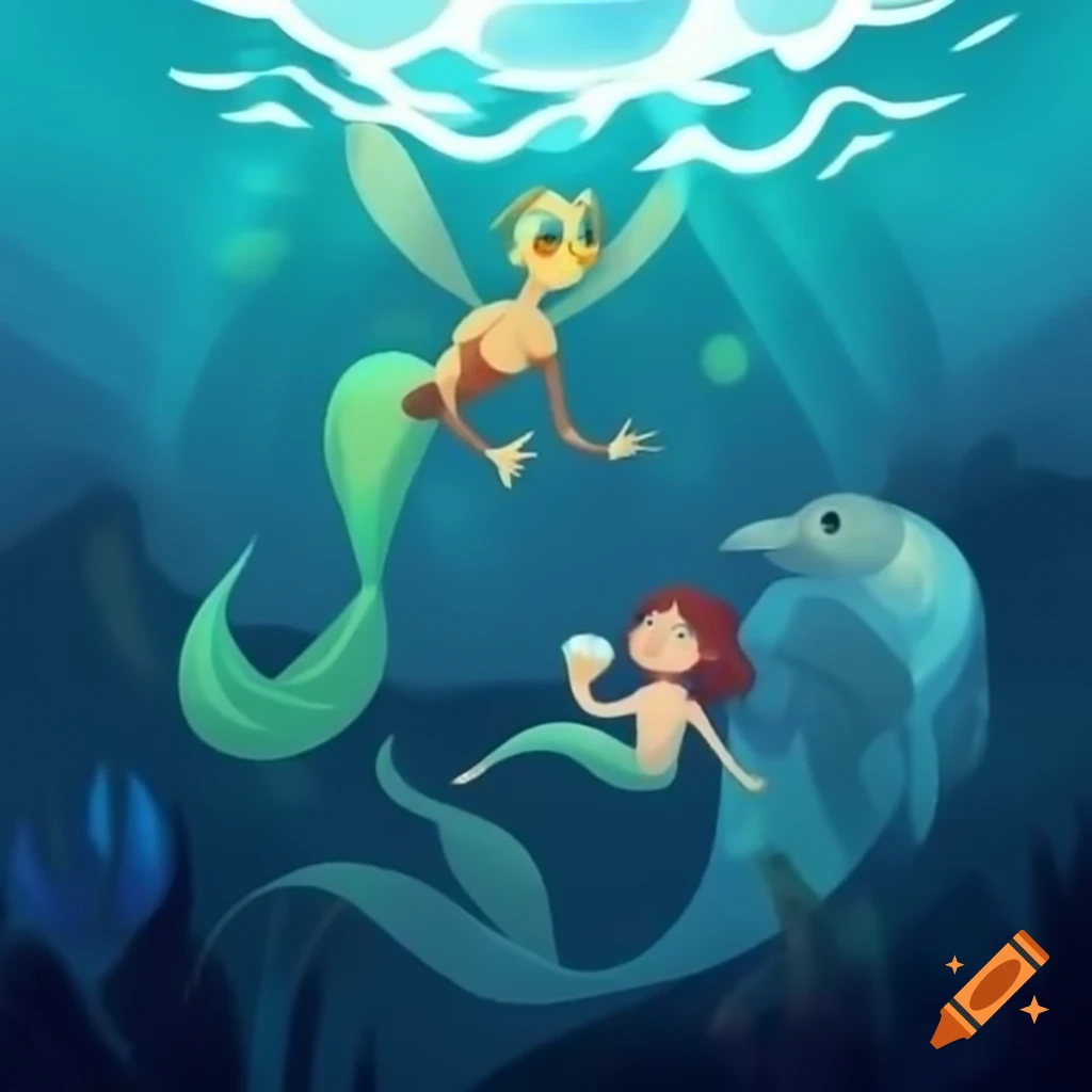 Wasp, mermaid, and eagle dancing at underwater rave on Craiyon