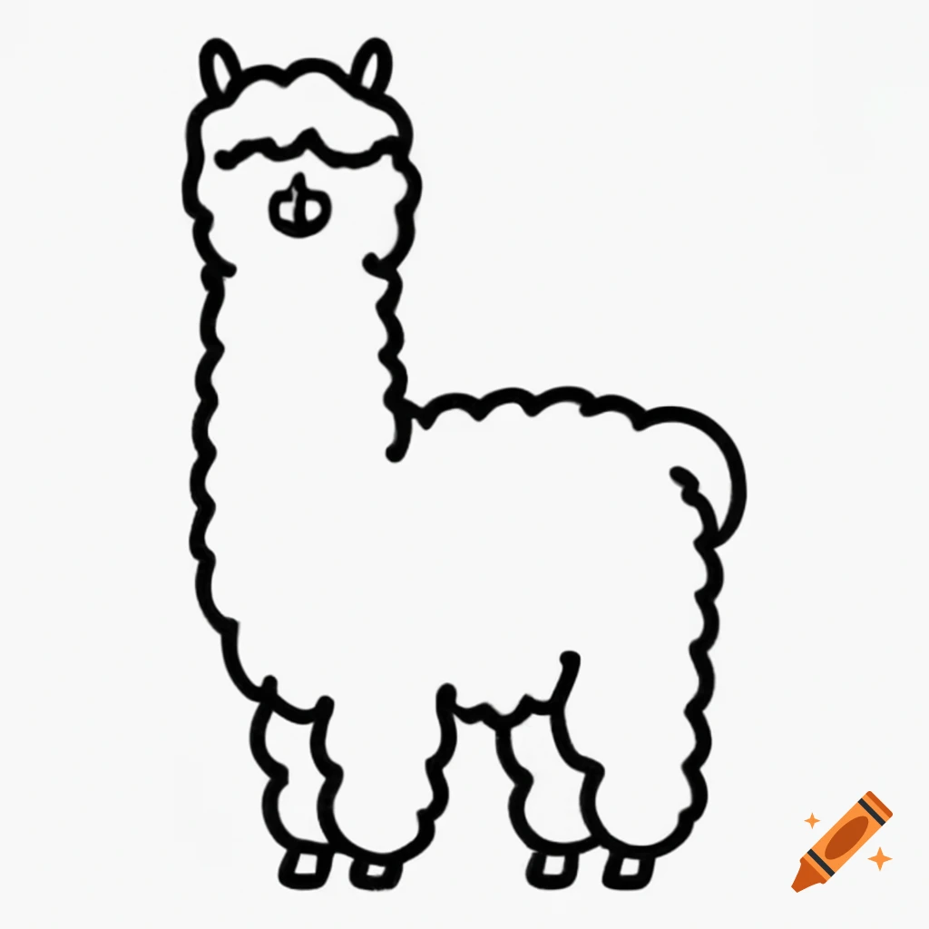 Black and white line drawing of an alpaca on Craiyon
