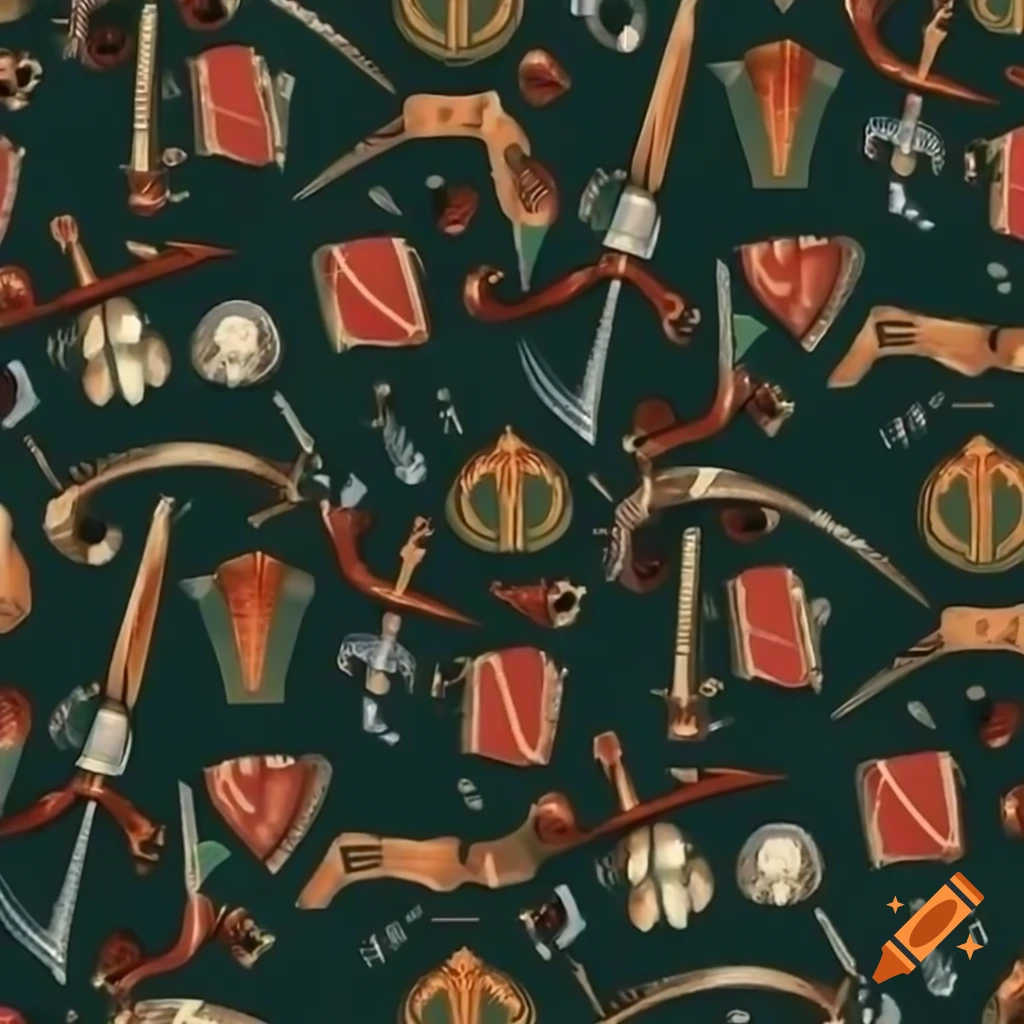 Pattern featuring rpg elements like dice, swords, and potions on Craiyon