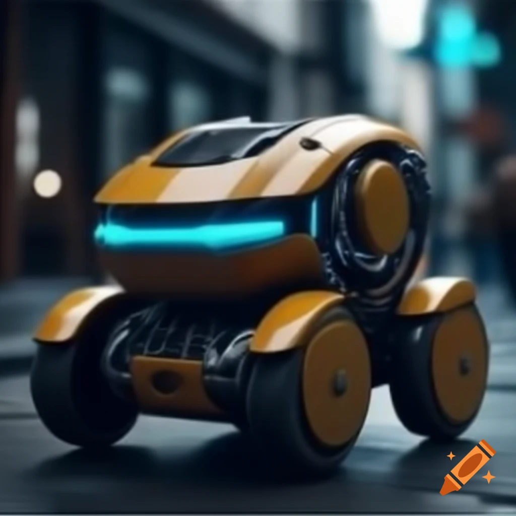 Futuristic DIY wheeled robot design, non-human shape on Craiyon