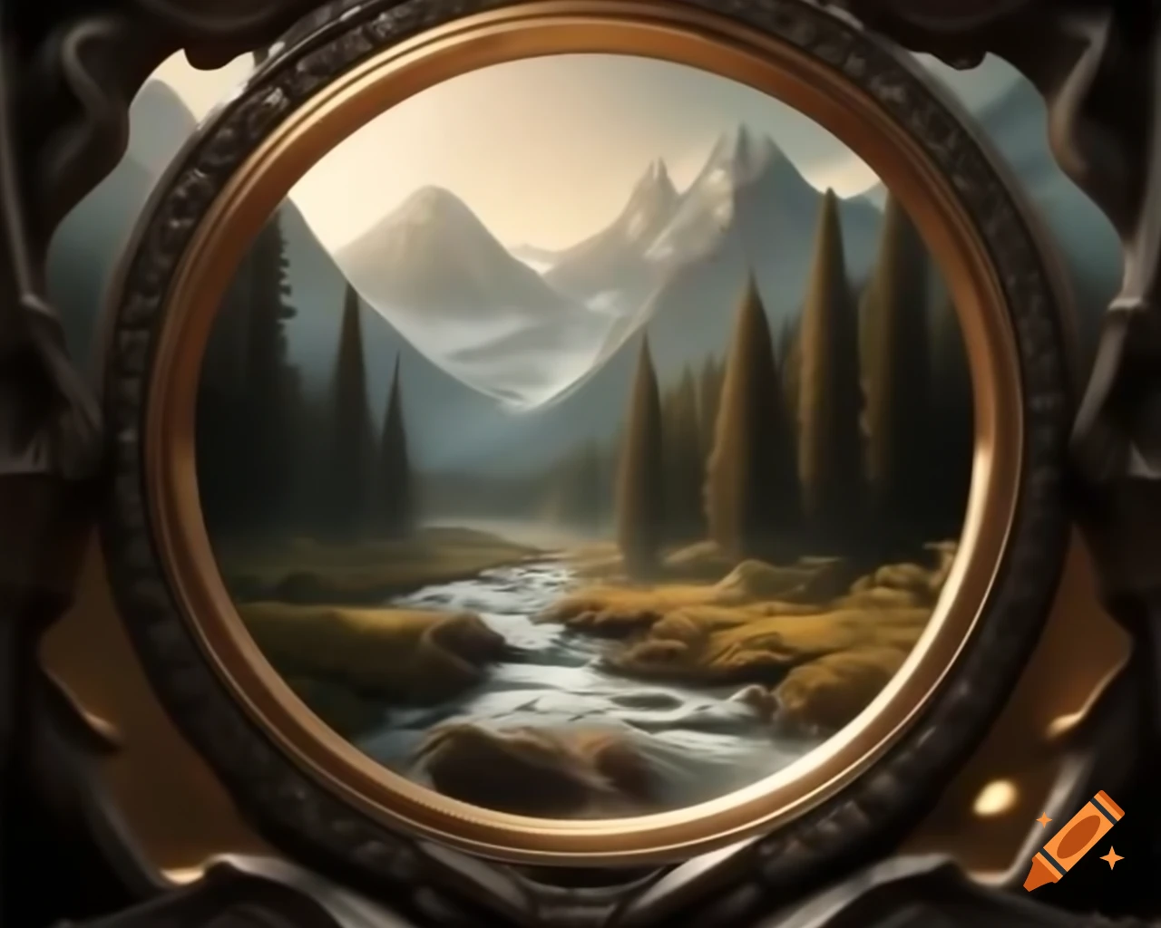 Legendary photo frame crafted from gold with intricate carvings on Craiyon