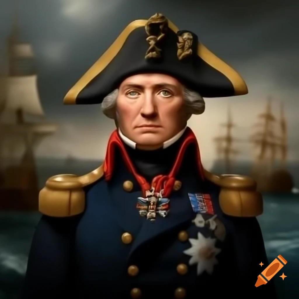 Photorealistic portrait of Horatio Nelson in naval uniform featuring ...