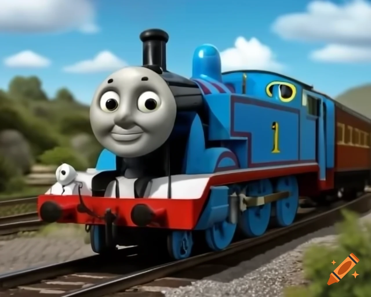 Colorful train resembling a popular children's character, thomas the ...