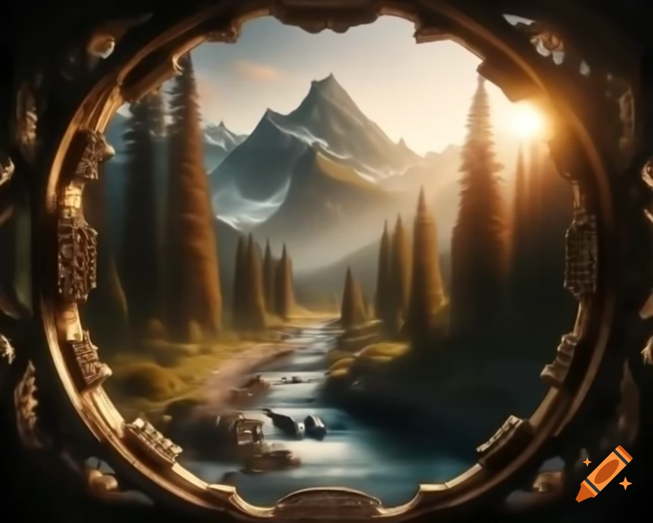 Legendary photo frame crafted from gold with intricate carvings on Craiyon