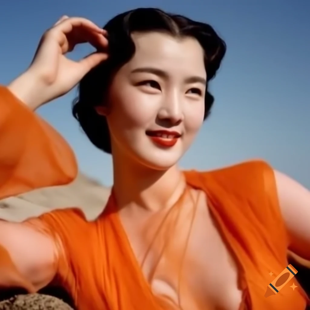 Hyper-realistic photograph of a charming korean woman in vintage bathing suit from 1920 on Craiyon