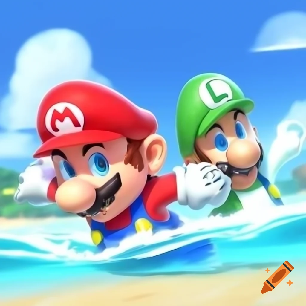Mario, Luigi, and Princess enjoying a day at the beach on Craiyon