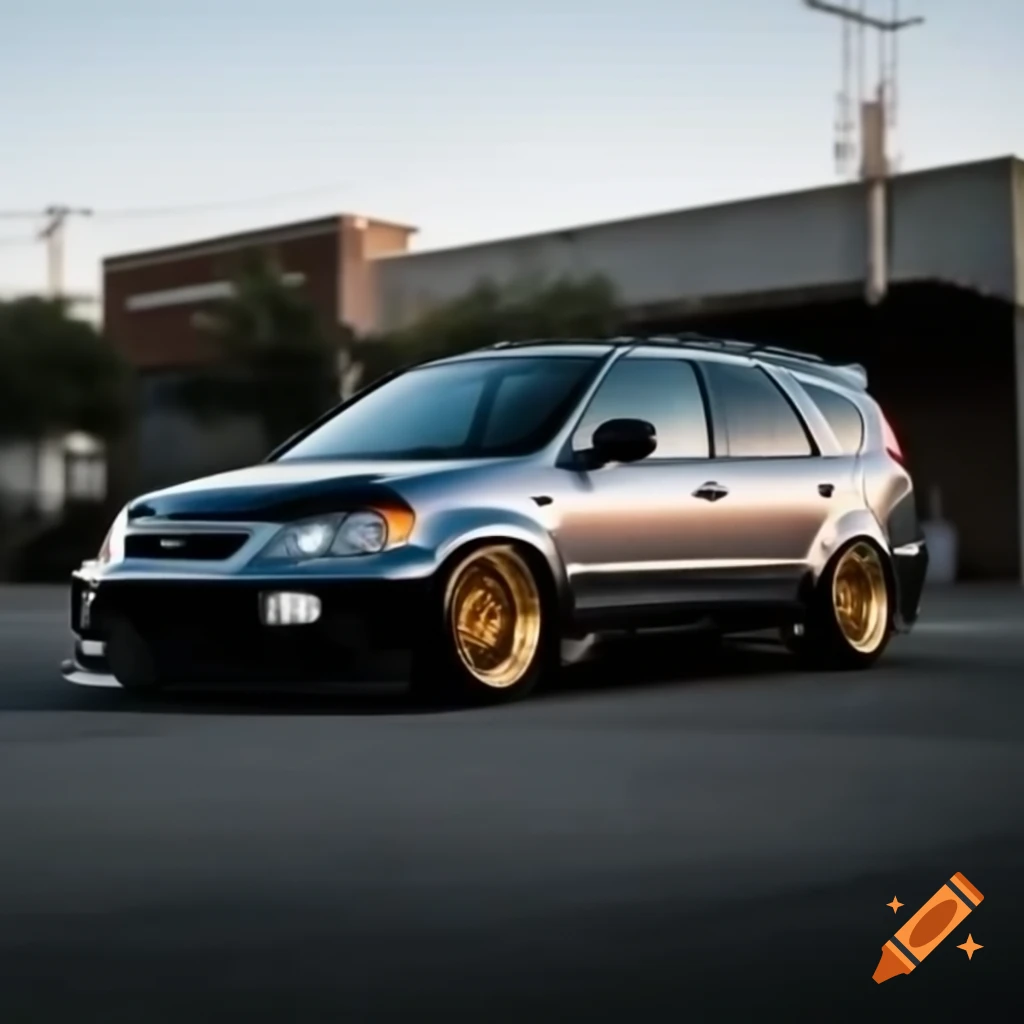 1998 honda cr-v with lowered suspension and gold painted rims on Craiyon