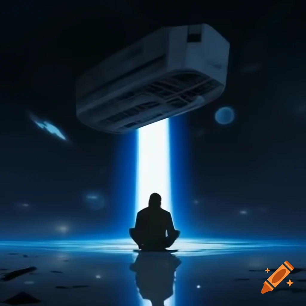 Rapper floating in space towards heaven with beam of light, album cover ...