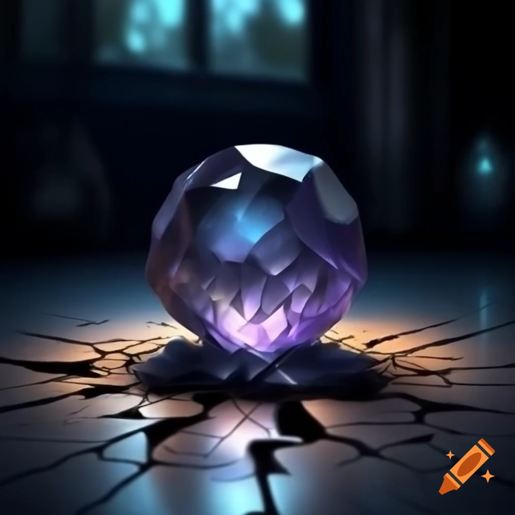 Cracked crystal ball on floor in dark fantasy illustration on Craiyon