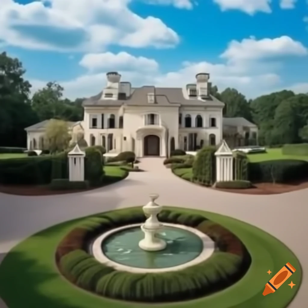 Stunning palatial mansion with roundabout and water fountain, elegant ...