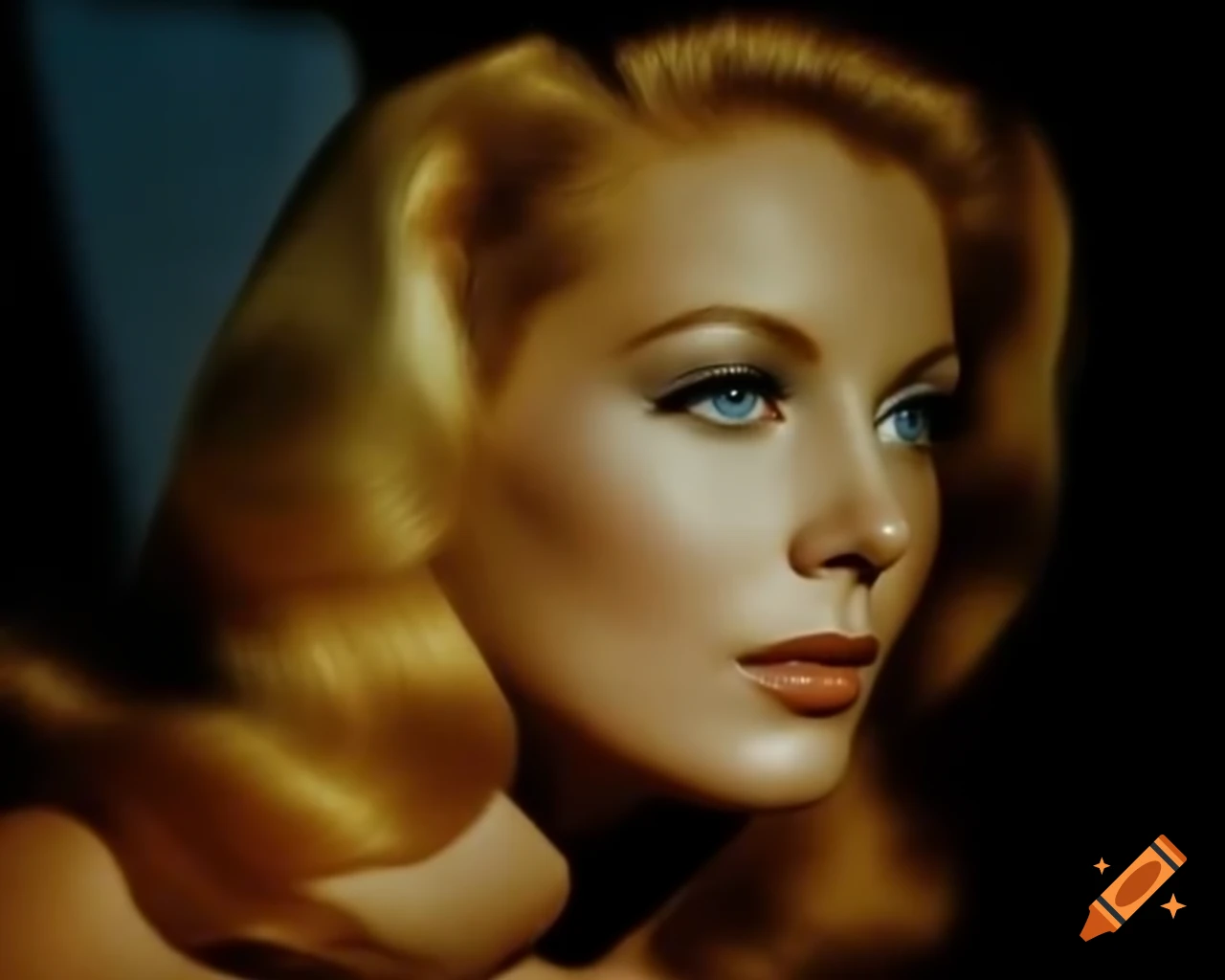 Vintage portrait of a woman with blue eyes and golden hair, reminiscent ...