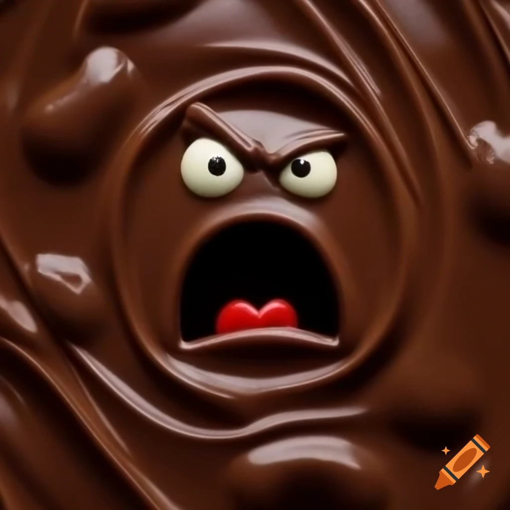 Character design of an angry chocolate pudding on Craiyon