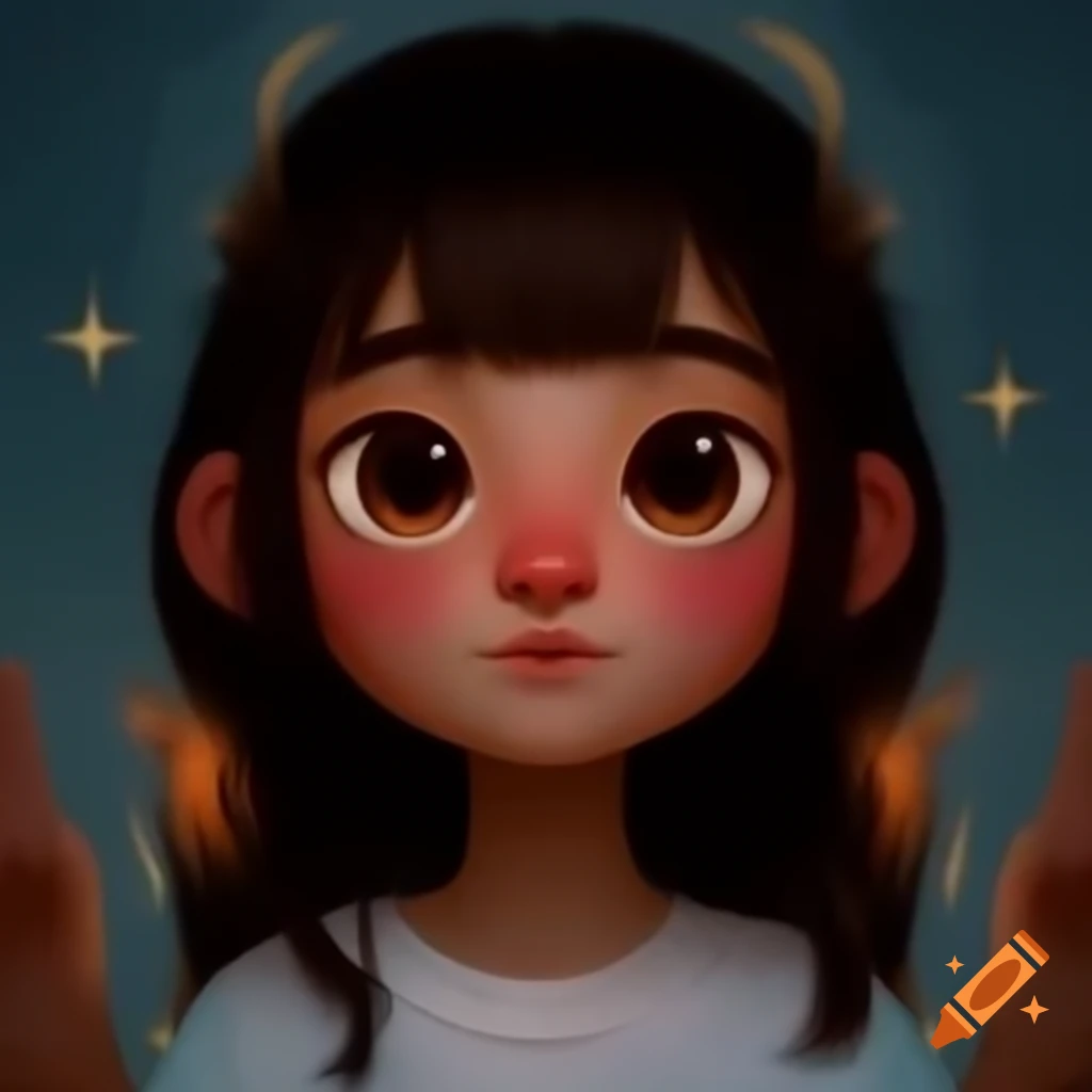 Whimsical cute avatar of a girl in virtual streaming realm with dark ...