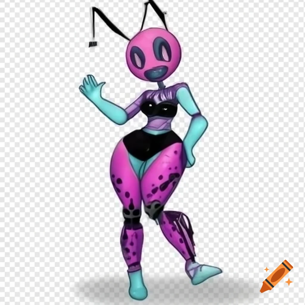 Mantis-like female humanoid in pink mask and stylish outfit, full body ...