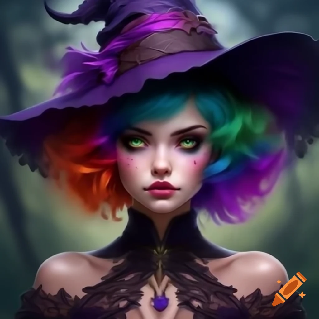 Illustration of an eclectic witch with short multicolor hair and lace ...