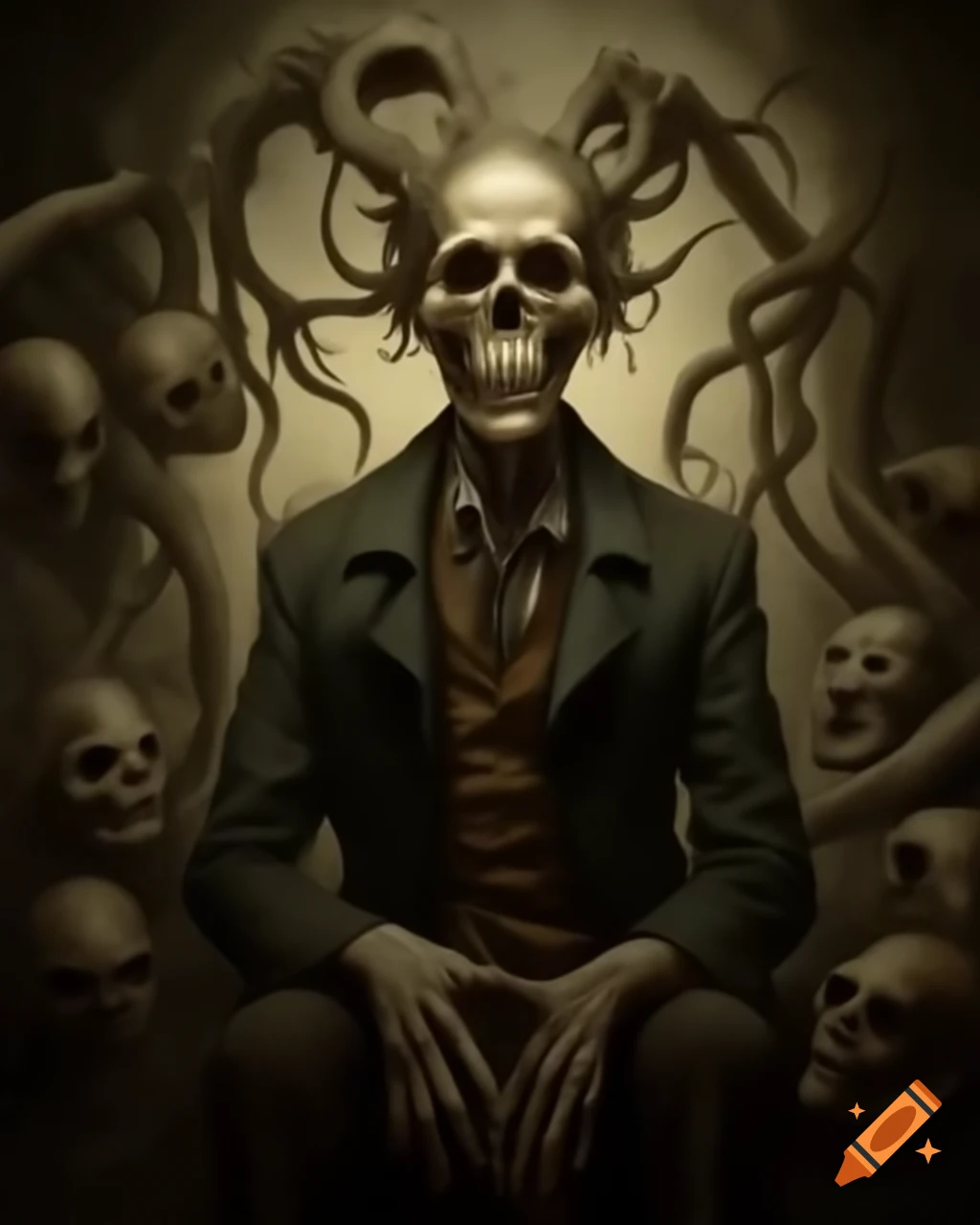 Illustration blending monstrous figures with unsettling events in ...