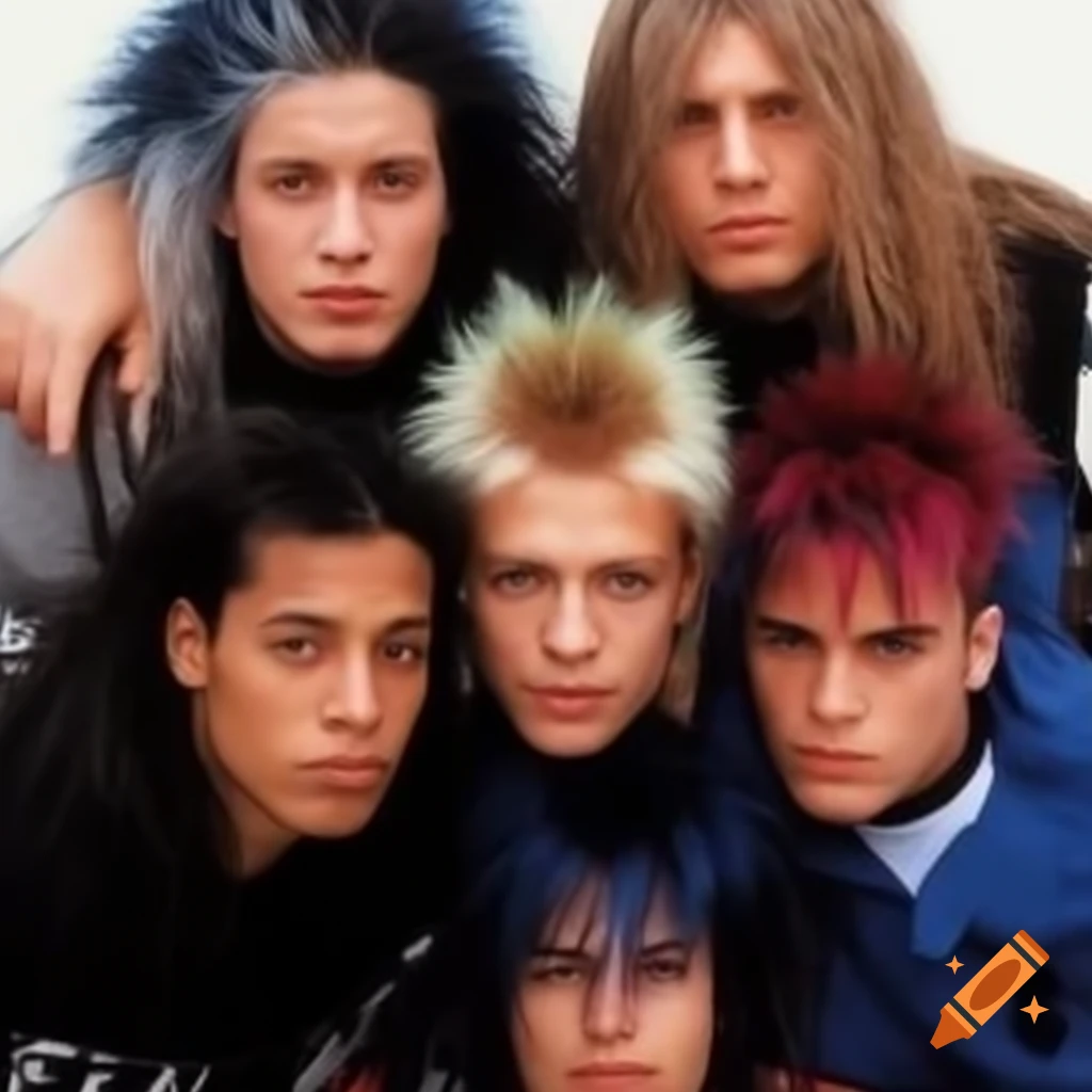 Nu metal band from the 2000s in sports clothing with colorful spiked ...
