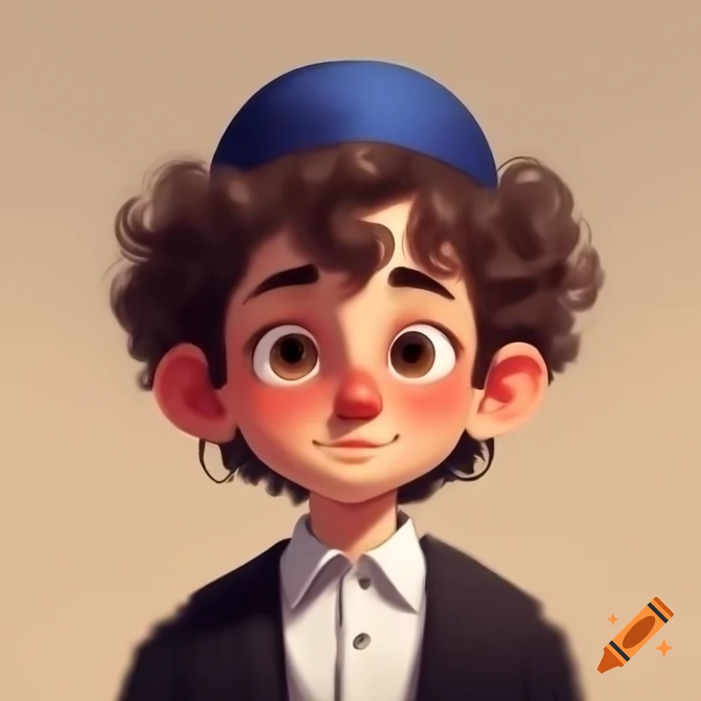 Jewish boy with curls and kippah in simple drawing style on Craiyon