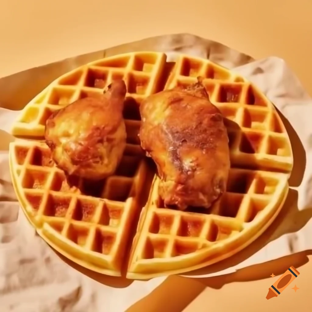 Crispy chicken thighs served with golden fluffy waffle on Craiyon