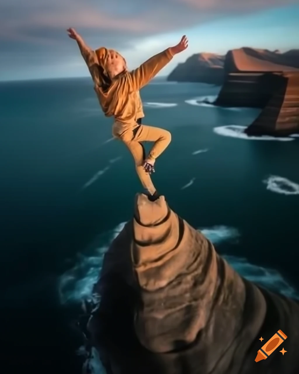 Abstract depiction of a figure climbing with a sense of potential and ...