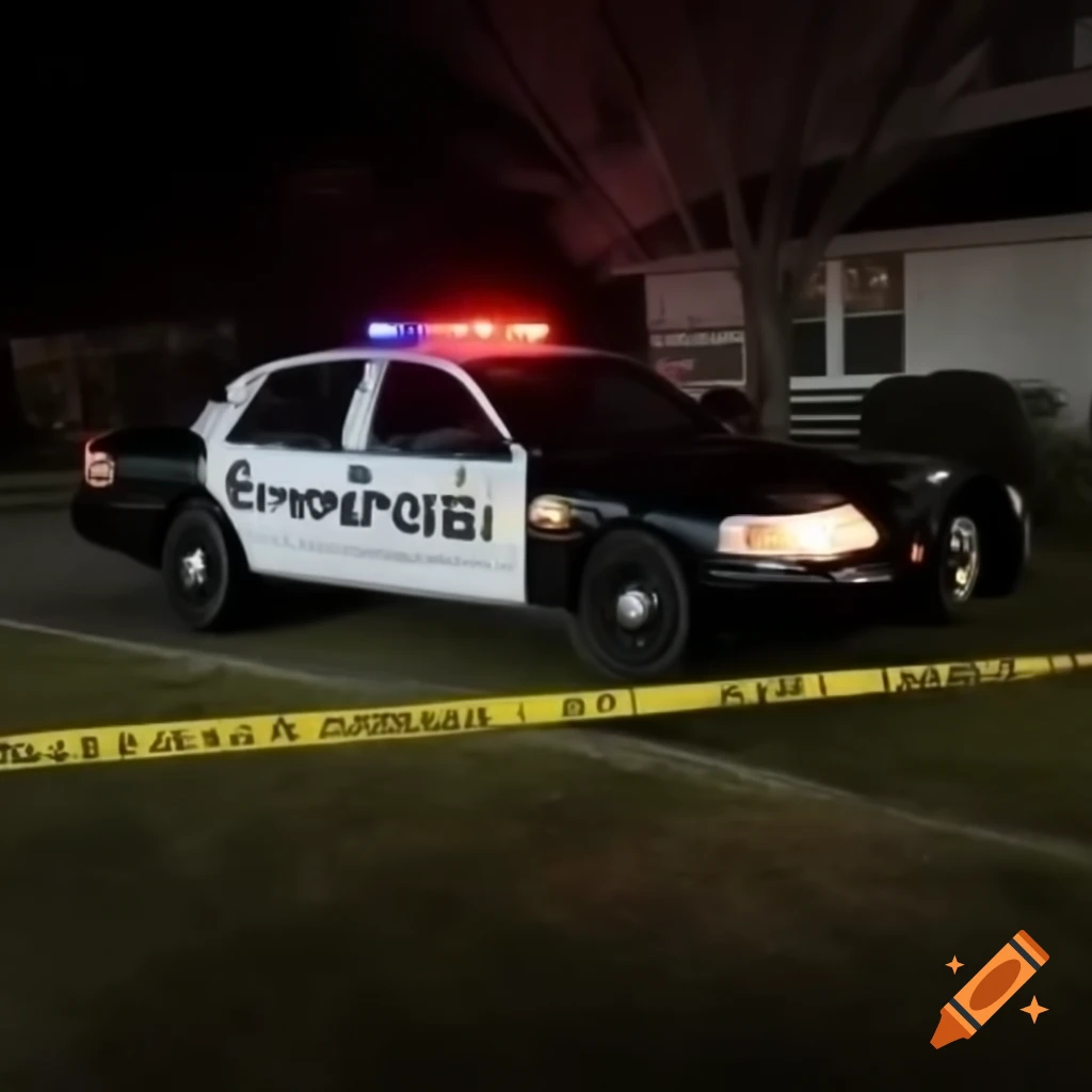 Ultra realistic police car with lights on parked outside suburban house ...