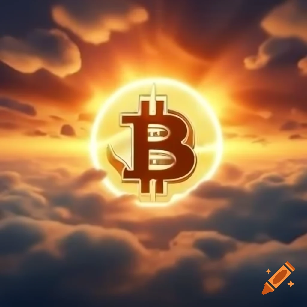 Clouds with a bitcoin symbol resembling the sun on Craiyon