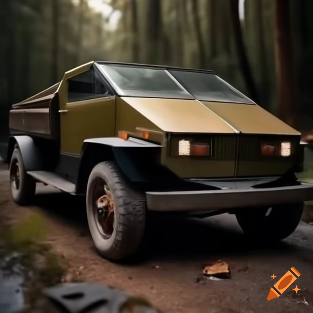 1940s old car inspired by Tesla Cybertruck design on Craiyon