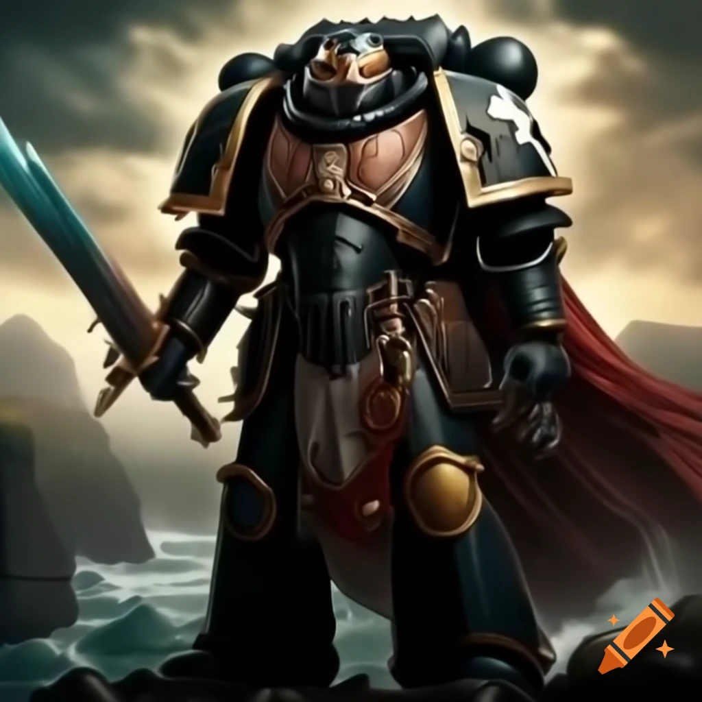 Warhammer 40k Primaris Captain in black power armor with gold accents ...