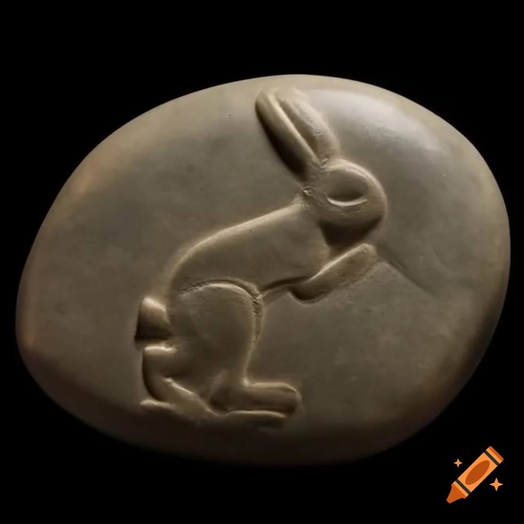 Neolithic man carving rabbit into stone on Craiyon