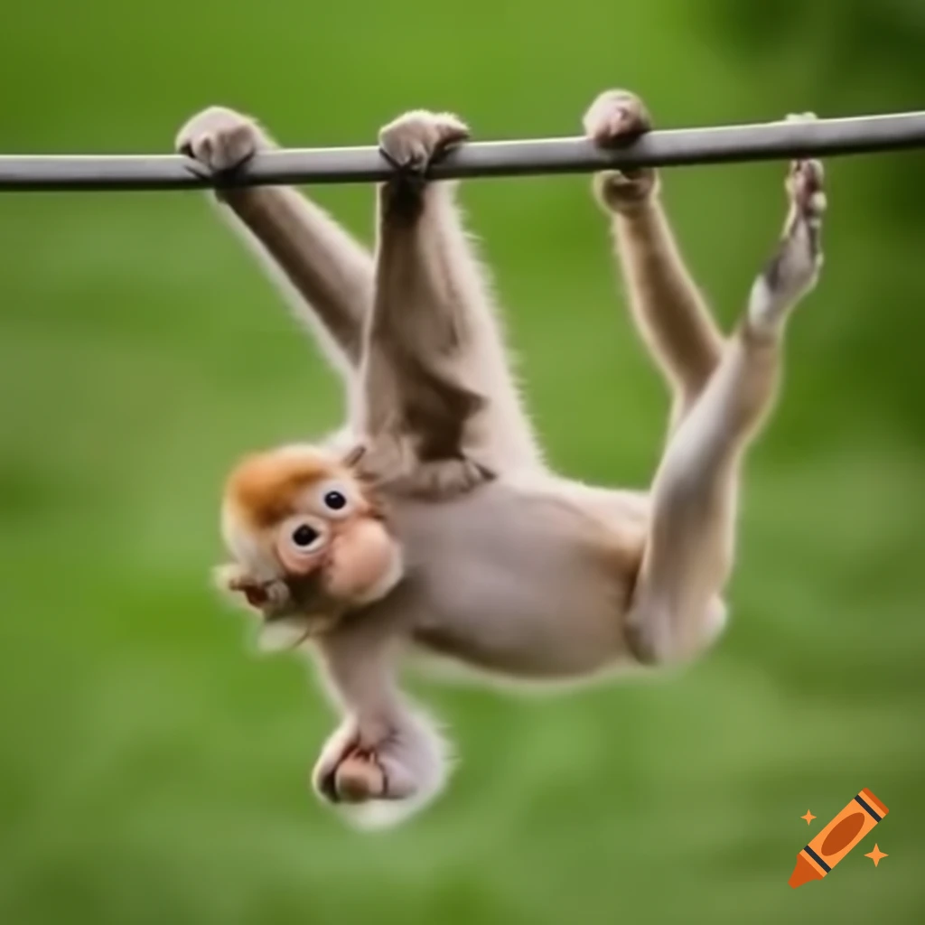 Monkey performing pull-up on tree branch on Craiyon