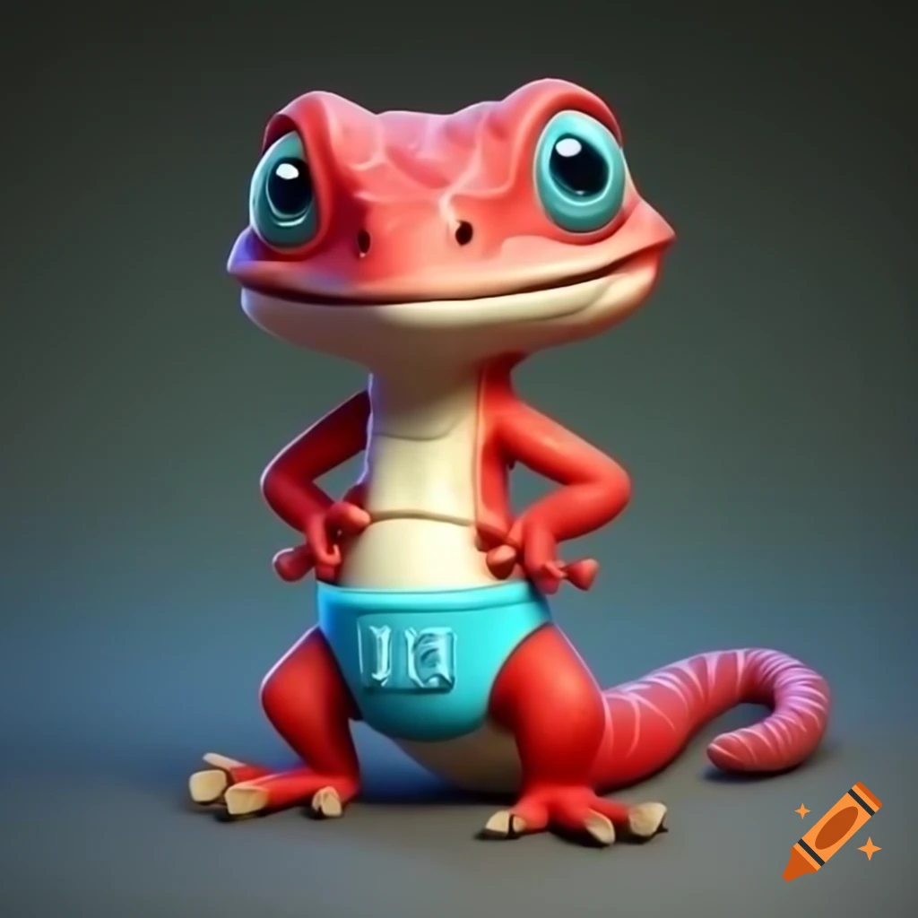Cartoon lizard character in cyan diaper on grey background on Craiyon