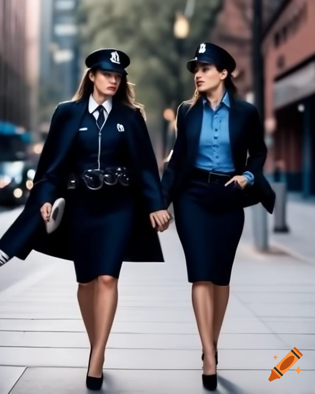 Female police detective and partner in professional attire walking down ...